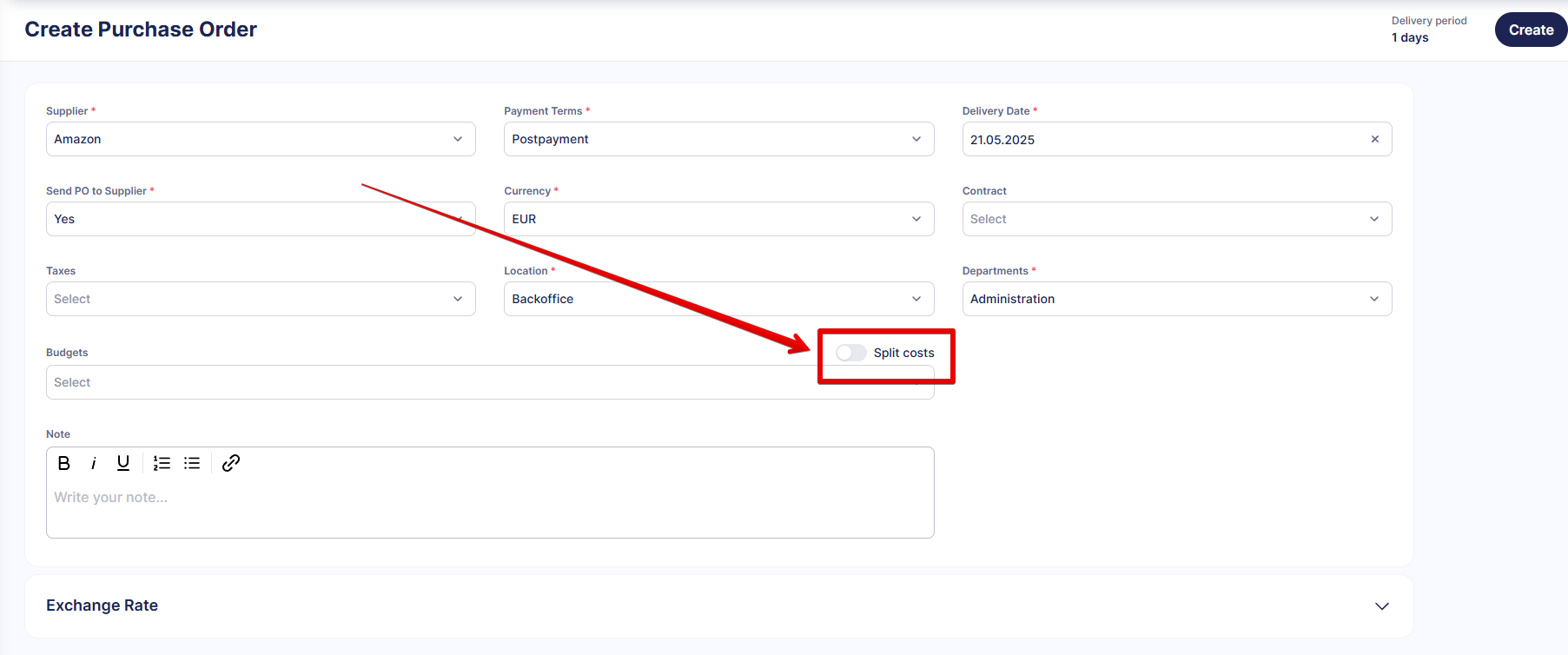 Split Costs Functionality